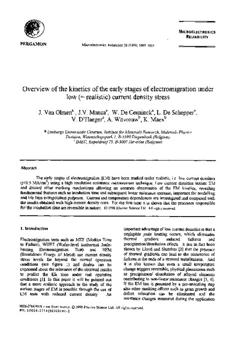 Pdf Overview Of The Kinetics Of The Early Stages Of Electromigration Under Low Realistic
