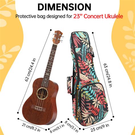 23 Concert Summer Tropical Leaves Ukulele Sling Gig Bag Backpack Blu