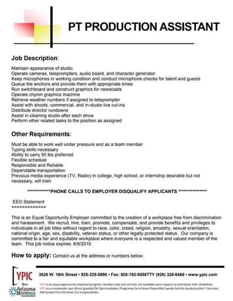 Production Assistant Pdf