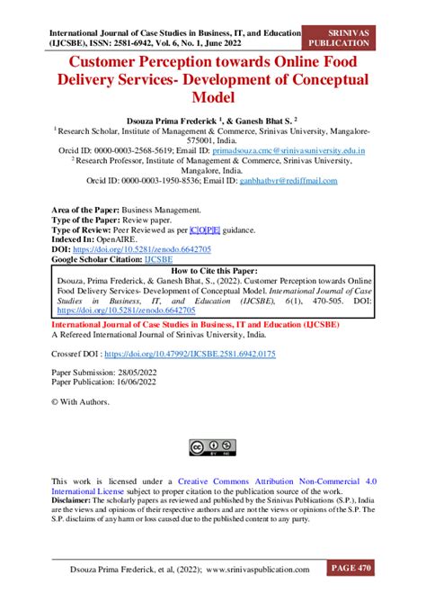 Pdf Customer Perception Towards Online Food Delivery Services