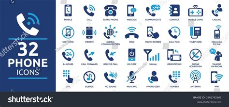 Phone Icon Set Containing Mobile Calling Stock Vector Royalty Free 2265792667 Shutterstock