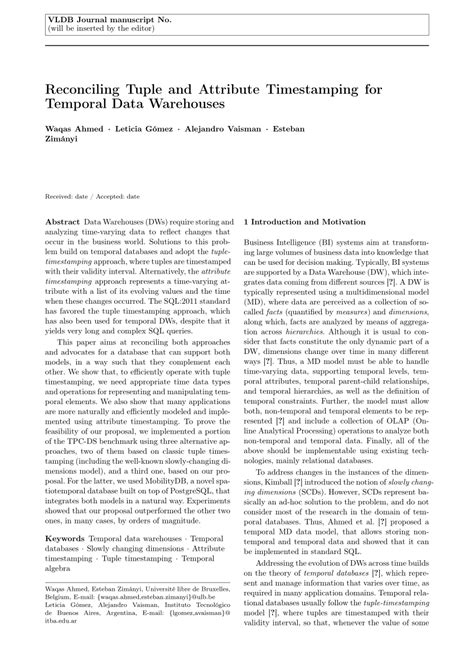 Pdf Reconciling Tuple And Attribute Timestamping For Temporal Data Warehouses