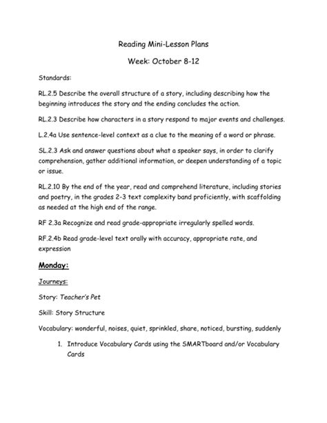 Reading Mini Lesson Plans Week October 8