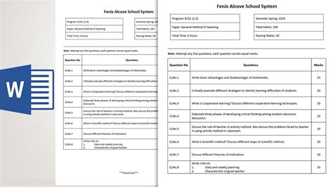 How To Create Question Paper In Ms Word 2019 Youtube
