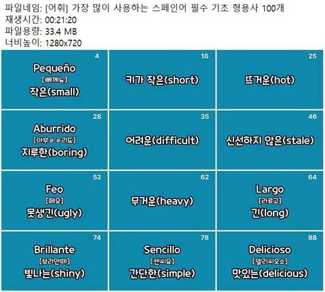 [어휘] 가장 많이 사용하는 스페인어 필수 기초 형용사 100개