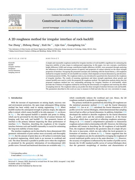 Pdf A 2d Roughness Method For Irregular Interface Of Rock Backfill