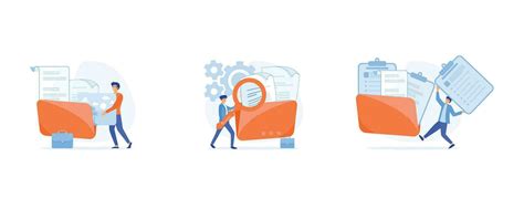 Storage And Indexing Of Information Concept Workers Searching File Adds File To Big Folder