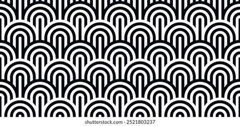 51 Modern Abstract Shapes Monochrome Seamless Linear Pattern With Arches Black White Stock