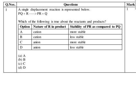 Q Nos 1 Questions A Single Displacement Reaction Is Represented Below P