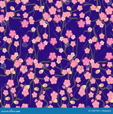 Вишневые цвета с картиной ветвей на фиолетовой предпосылке Иллюстрация вектора иллюстрации