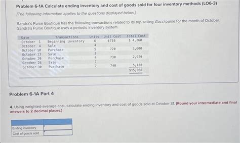 Solved Problem 6 1a Calculate Ending Inventory And Cost Of