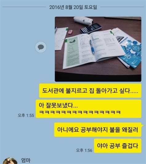 더쿠 엄마한테 공부하기싫다 카톡 잘못보냄