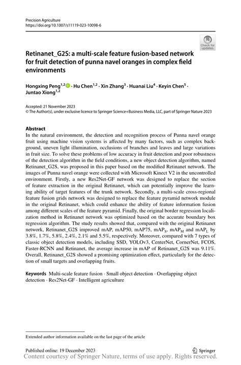 Retinanet G2s A Multi Scale Feature Fusion Based Network For Fruit Detection Of Punna Navel