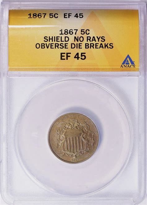 Sold Rare Mint Error 1867 Shield Nickel No Rays Obverse Die Breaks