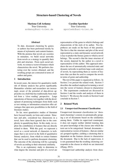 Pdf Structure Based Clustering Of Novels