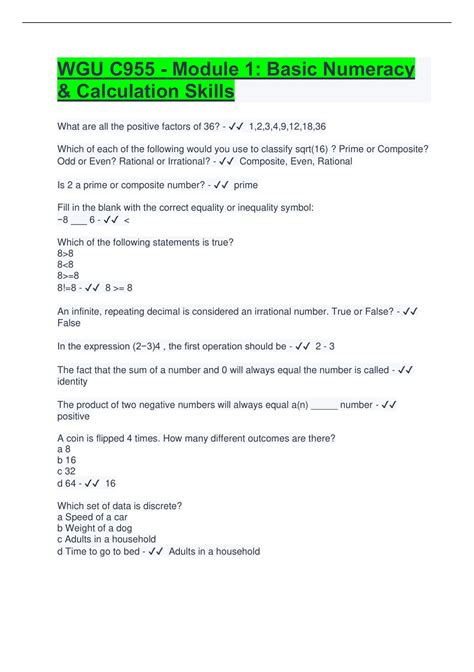 Wgu C955 Module 1 Basic Numeracy And Calculation Skills Nursing