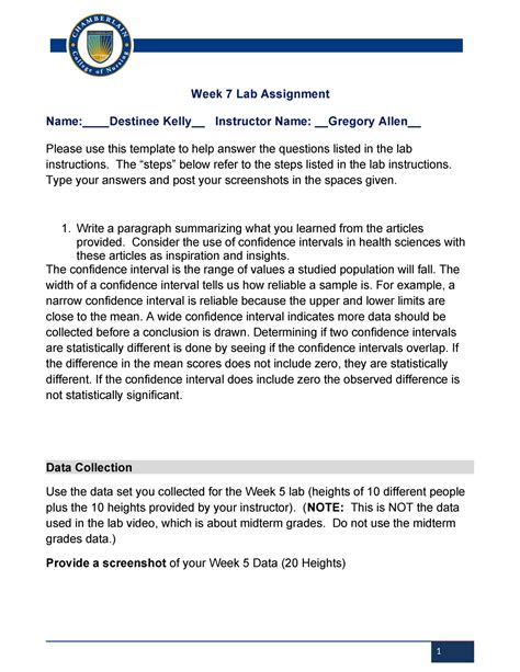 Week 7 Lab Official Babe Week 7 Lab Assignment Name Destinee Kelly Instructor Name