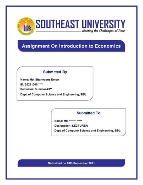 Assignment Cover Page Design Example Of Cover Page For Assignment
