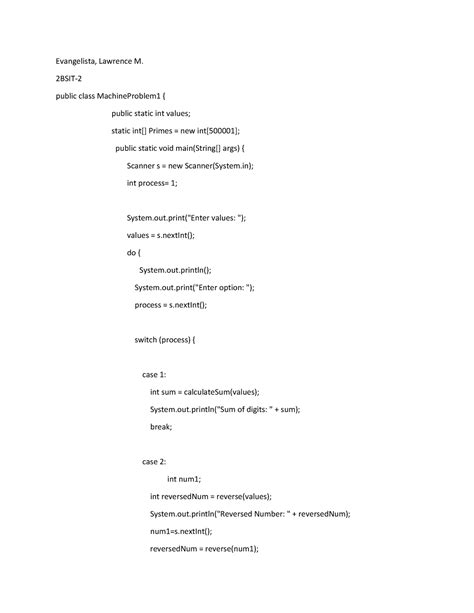 Review Machine Problem Evangelista Lawrence M BSIT Public Class MachineProblem