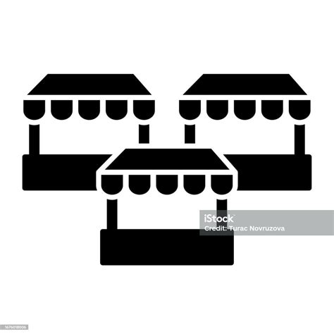 포장 마차는 단단한 아이콘 시장 개념 흰색 배경에 세 개의 거리 상점 간판 바자는 글리프 스타일의 모바일 개념 웹 디자인으로 아이콘을 의미합니다 벡터 그래픽 Fashion