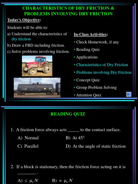 Characteristics Of Dry Friction And Problems Involving Dry Friction Pdf Friction Force