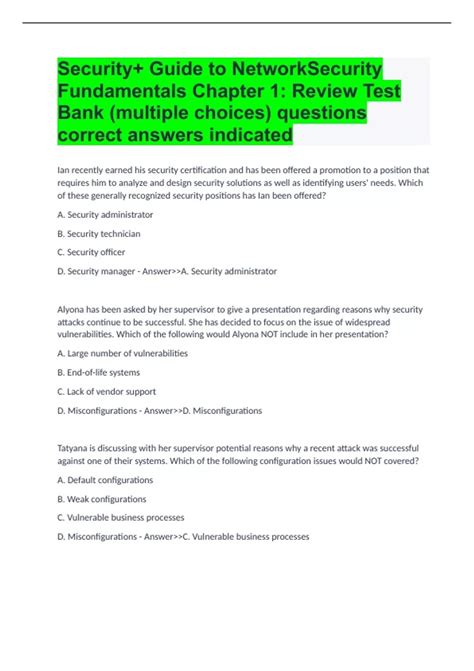 Security Guide To Network Security Fundamentals Chapter 1 Review Test Bank Multiple Choices