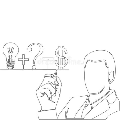 Continuous Line Drawing Businessman Draws Idea Formula Business