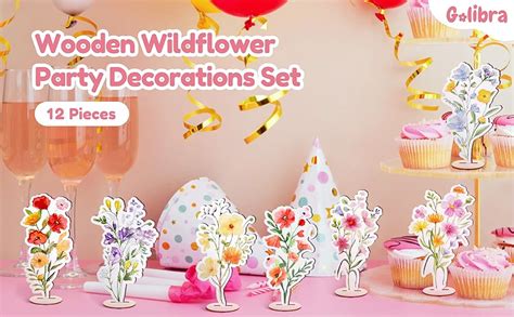 Golibra 12pcs Wooden Wildflower Party Decorations Floral