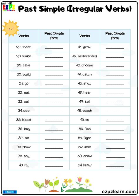 Simple Past Tense Regular And Irregular Verbs Worksheet Pdf Free