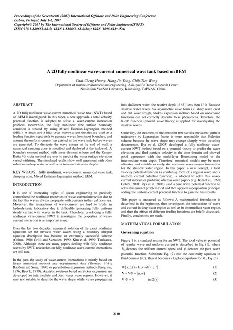 Pdf A 2d Fully Nonlinear Wave Current Numerical Wave Tank Based On Bem