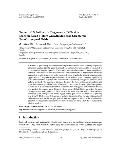 Global Science Press Numerical Solution Of A Degenerate Diffusion