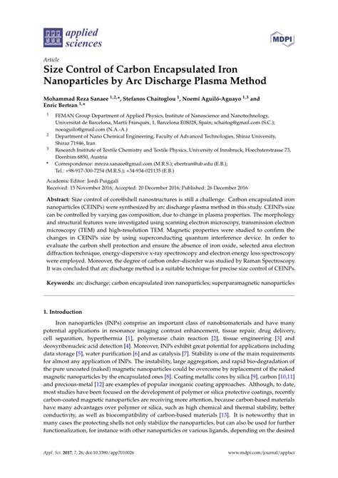 Pdf Size Control Of Carbon Encapsulated Iron Nanoparticles By Arc Discharge Plasma Method