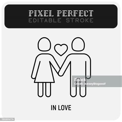 발렌타인 데이 사랑에 커플 소녀와 소년은 그들 사이에 손과 마음을 잡고있다 얇은 선 아이콘입니다 픽셀 완벽 편집 가능한 스트로크 벡터 그림입니다 2명에 대한 스톡 벡터 아트