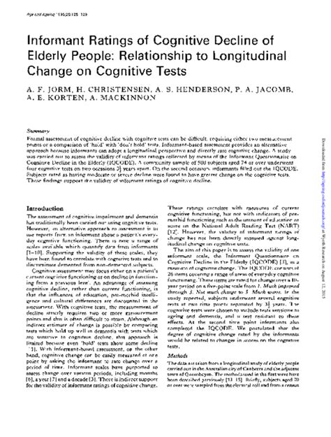 Pdf The Informant Questionnaire On Cognitive Decline In The Elderly Iqcode Nicolas