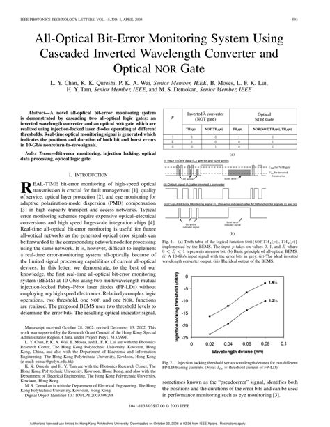 Pdf All Optical Bit Error Monitoring System Using Cascaded Inverted Wavelength Converter And