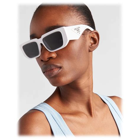 Prada Prada Symbole Rectangular Sunglasses White Slate Gray