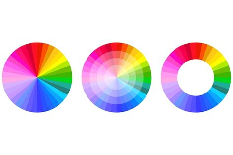 Premium Vector Three Colorful Circular Charts On A White Background Vivid Spectrum Gradient Wheels