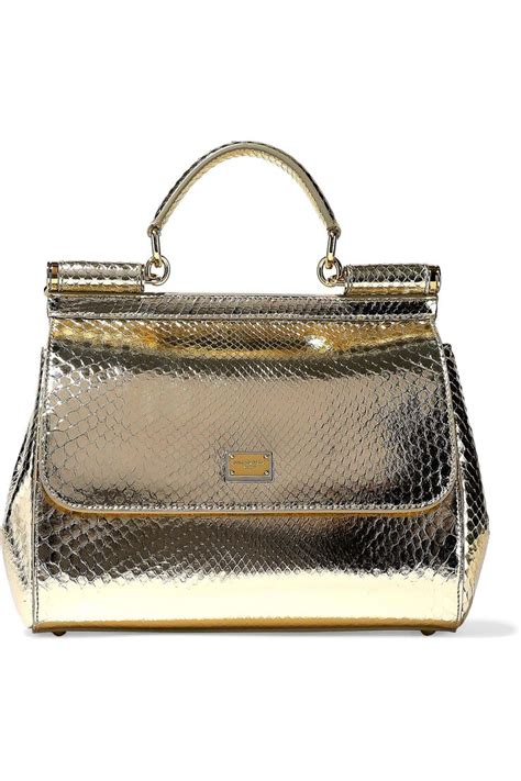 Woman Sicily Metallic Python Shoulder Bag Gold Metallic Dolce