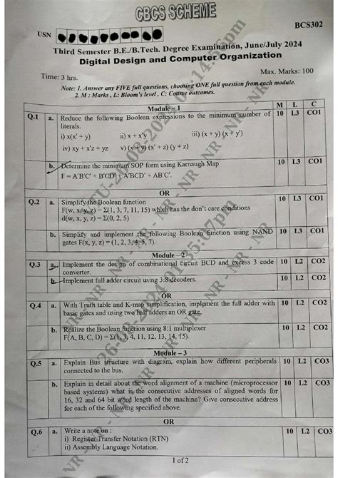 BCS Midterm Model Question Paper For Digital Design Computer Org Studocu