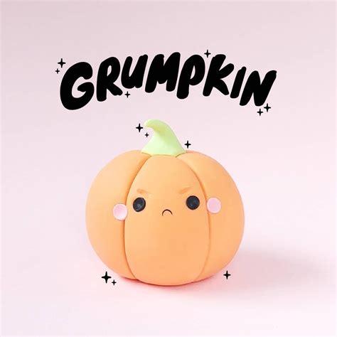Grumpy Pumpkin Sculpture Handsculpted Grumpkin Figurine Cute Polymer Clay Halloween Fall
