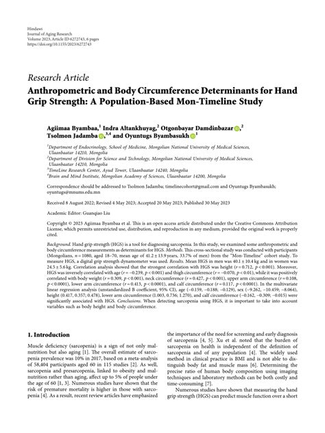 Pdf Anthropometric And Body Circumference Determinants For Hand Grip