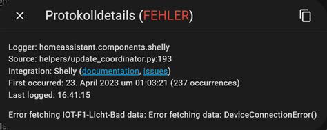 Shelly 1l Error Fetching Data Deviceconnectionerror · Issue 92007 · Home Assistantcore