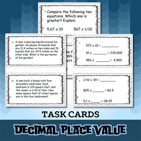 Decimal Place Value Task Cards Activities Free Printable
