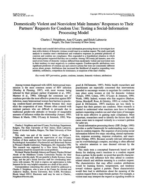 Domestically Violent And Nonviolent Male Inmates Responses To Their