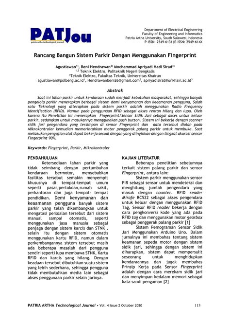 Pdf Rancang Bangun Sistem Parkir Dengan Menggunakan Fingerprint