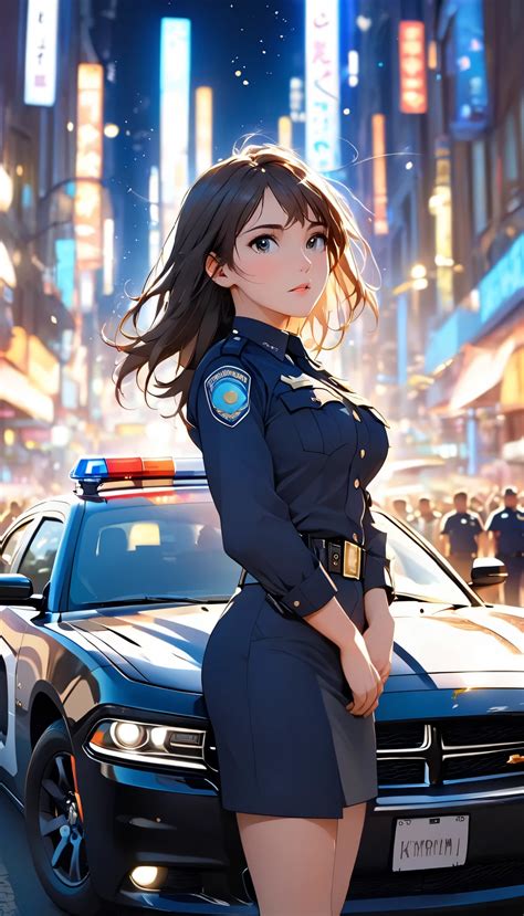 Anime Girl In Police Uniform Standing Next To A Police Car Seaart Ai