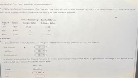 Solved Nlocating Joint Costs Using The Constant Gross Margin