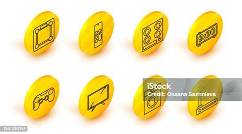 세트 라인 라우터 와이파이 신호 와셔 스마트 Tv 게임 패드 디지털 알람 시계 가스 스토브 원격 제어 및 욕실 저울 아이콘 벡터 3차원 형태에 대한 스톡 벡터 아트 및 기타