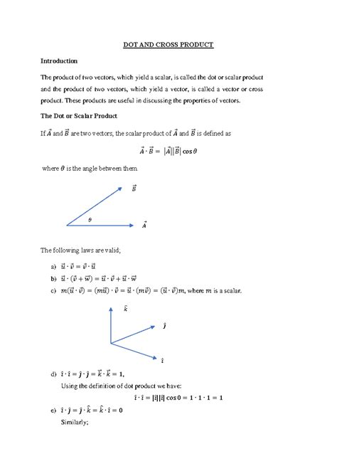Dot And Cross Product Lecture Notes Course Code Ma101 Studocu