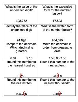 Place Value Rounding And Comparing Decimals TpT